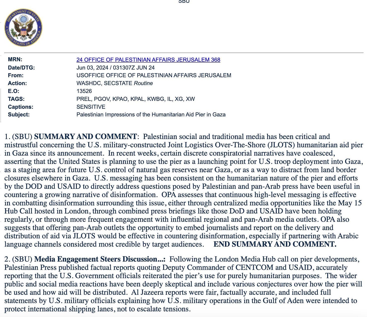 Leaked Diplomatic Cable Dismisses Concerns of U.S. Military Involvement ...